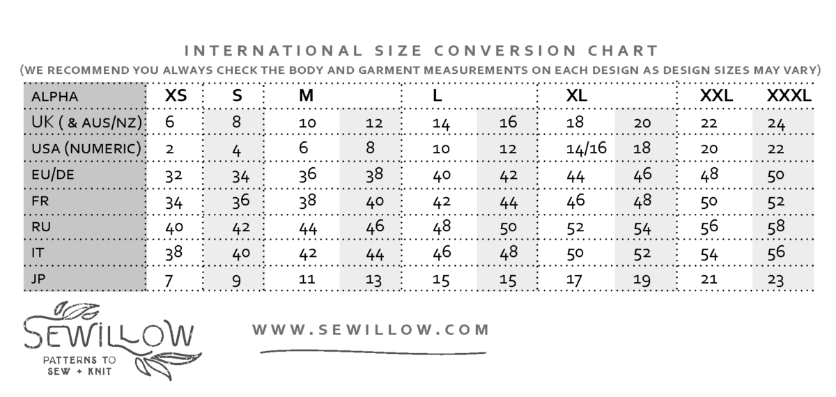 Size Guide – Sewillow